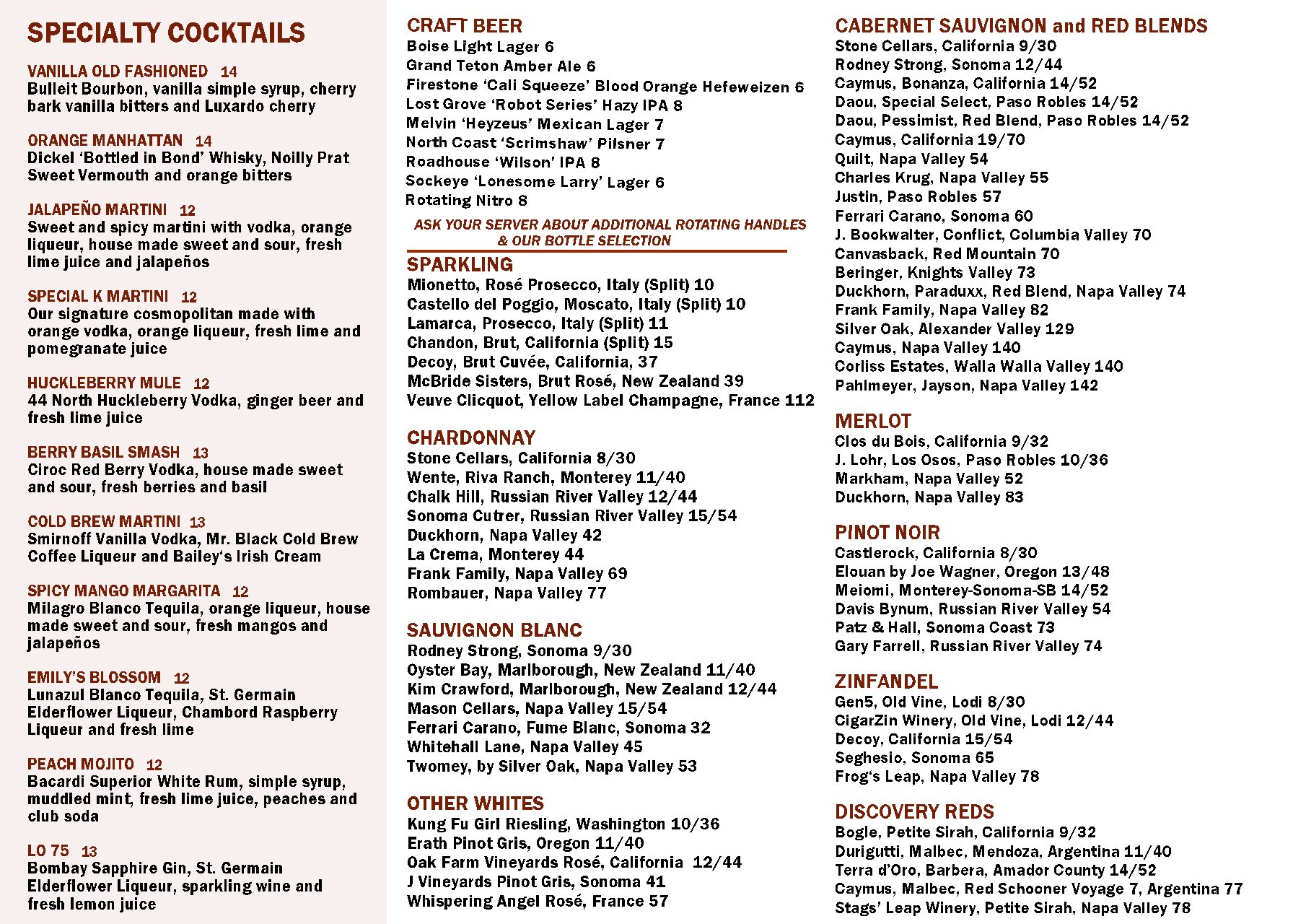 Meridian Drink Menu - Land Ocean